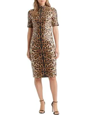 Anne Klein Sequin Animal Print Sheath Dress - Blurred Floating Flora