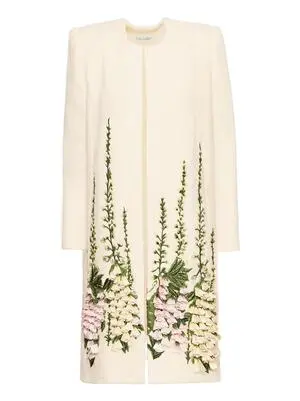 Oscar De La Renta Foxglove Embroidered Tweed Jacket - White