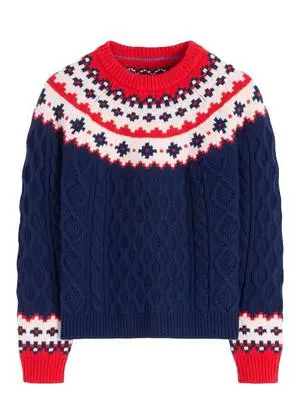 Boden Eleanor Fair Isle Crewneck Sweater - Navy Cable