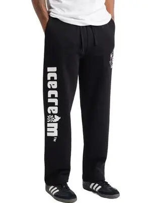 ICECREAM Vertical Logo Cotton French Terry Graphic Sweatpants - Black