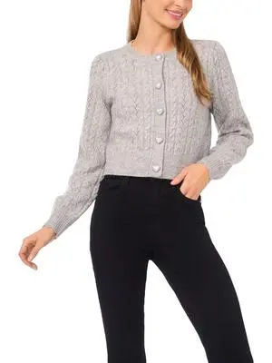 CECE DUPRAZ Heart Button Pointelle Cardigan - Light Heather Grey