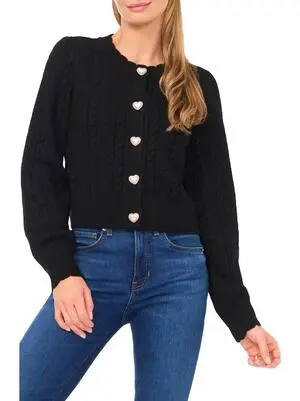 CECE DUPRAZ Heart Button Pointelle Cardigan - Rich Black