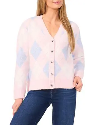 CECE DUPRAZ Heart Button Argyle Cardigan - Pink Frost