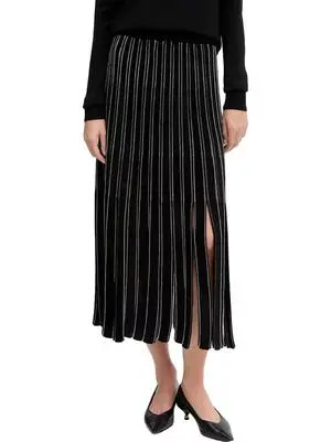 BOSS Striped Pleated Midi Skirt - Black