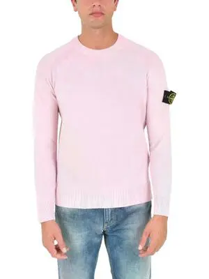 Stone Island Logo-patch Crew-neck Wool Sweater - Pink