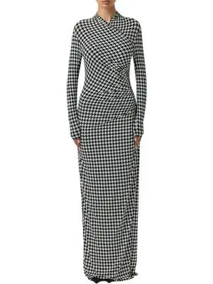 Naked Wardrobe Houndstooth Overlap Neck Maxi Dress - Houndstooth Black/white