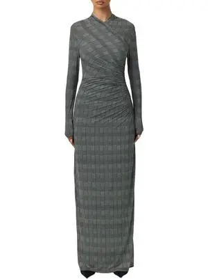 Naked Wardrobe Houndstooth Overlap Neck Maxi Dress - Houndstooth Plaid