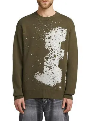 G-star Raw Sprayed 89 Relaxed Organic Cotton Crewneck Sweater - Dark Olive