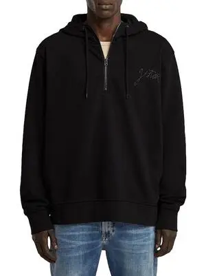 G-star Raw Script Logo Quarter Zip Hoodie - Dark Black