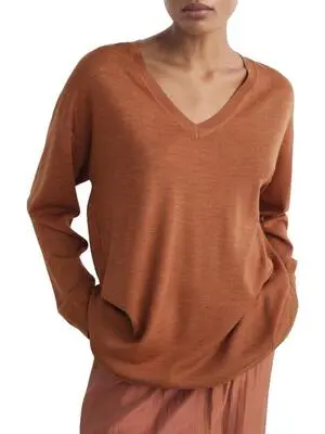 Mango V-neck Wool Pajama Sweater - Burnt Orange