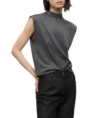 Mango Extended Shoulder Mock Neck Top - Grey