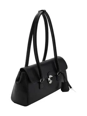 Mango Faux Leather Shoulder Bag Black