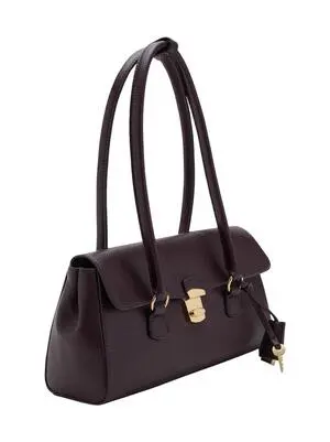 Mango Faux Leather Shoulder Bag - Burgundy
