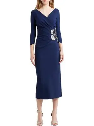 Chiara Boni La Petite Robe Sequin Appliqué Knit Midi Dress - Blu Notte