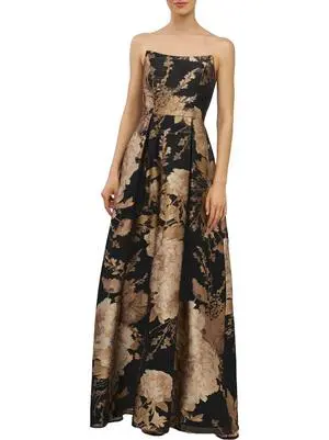 KAY UNGER Willow Metallic Strapless Gown - Black/gold