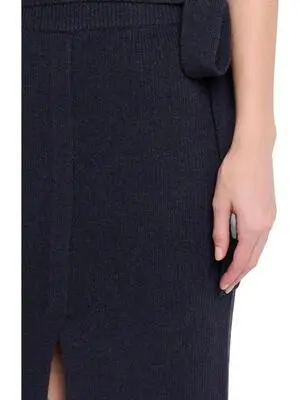 Emporio Armani Long Wool Belted Midi Skirt - Solid Medi