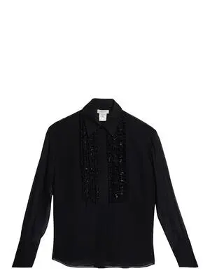 Lafayette 148 New York Sequin Ruffle Silk Georgette Blouse - Black