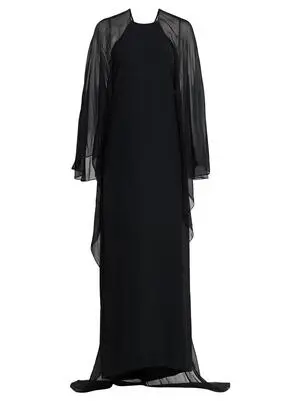 Alberta Ferretti Long-sleeve Cape Maxi Dress - Black