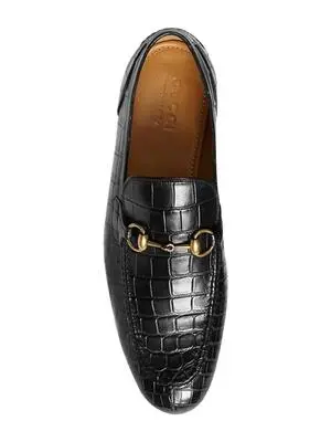 Gucci Jordaan Crocodile Loafers - Black