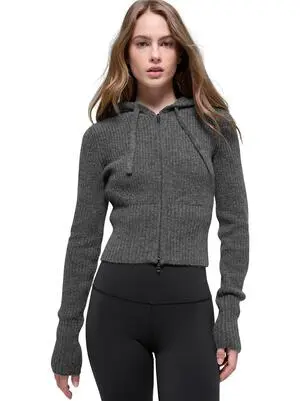 Alo Yoga Wool Cashmere Ribbed Full Zip Hoodie - Platinum Grey