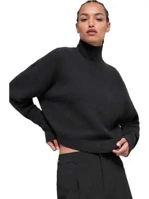 Alo Yoga Wool Cashmere Cropped Turtleneck Sweater Top - Black