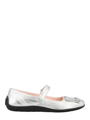 ROGER VIVIER Viv Low Leather Ballerinas Silver