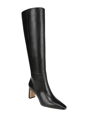 Sam Edelman Sylvia Wide Calf Pointed Toe High Heel Boots - Black Leather