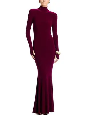 Norma Kamali Long Sleeve Fishtail Gown - Plum