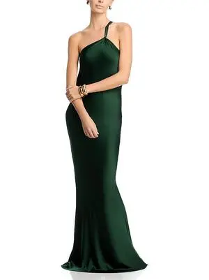 Norma Kamali One Shoulder Gown - Dark Emerald