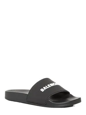 Balenciaga Logo Slide Sandals - Black/white