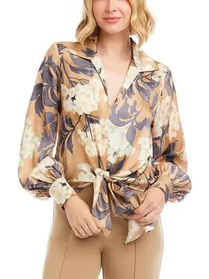 Karen Kane Satin Tie Front Top - Print