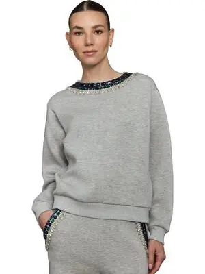Carbon38 Jewel Embellished Scuba Sweatshirt - Heather Grey