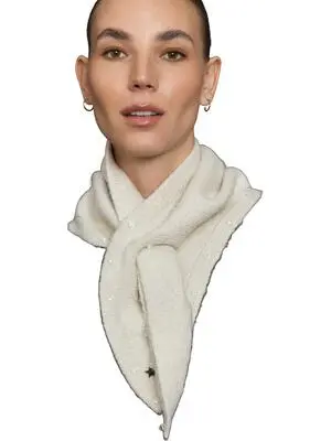 Jocelyn Knit Triangle Pull Thru Scarf With Hand Sewn Beads - Ivory