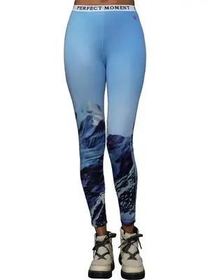 Perfect Moment Printed Base Layer Leggings - Ski Lift Blue