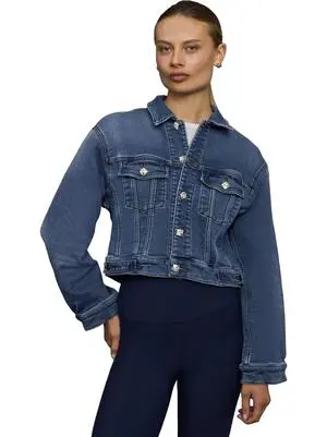 Carbon38 Cropped Denim Jacket With Jeweled Buttons - Dark Wash