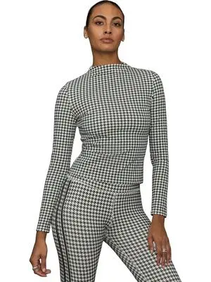 Carbon38 Houndstooth Print Top - Ivory/faded Black