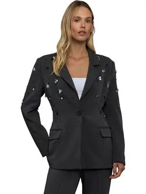 Carbon38 Embellished Scuba Blazer - Charcoal