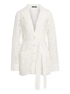Dolce & Gabbana Belted Corded Lace Blazer - White