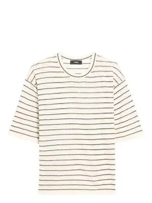 Theory Striped Linen-blend T-shirt - Ecru