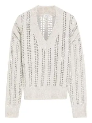 Brunello Cucinelli Sequin-embellished Open-knit Sweater - Light Gray