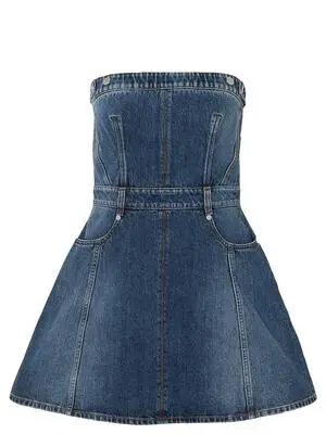 Alexander McQueen Strapless Denim Mini Dress - Mid Denim