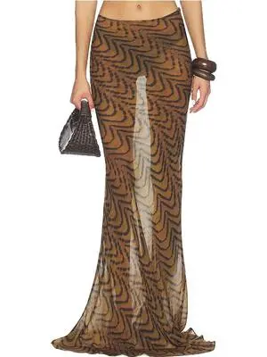 CHA THE LABEL Printed Maxi Skirt - Brown