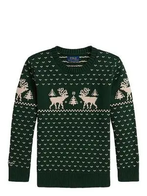 Polo Ralph Lauren Long Sleeve Intarsia Reindeer Sweater Coverall - Green Combo