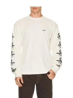 Obey Ears Long Sleeve Thermal Tee In White - Blanc De Blanc