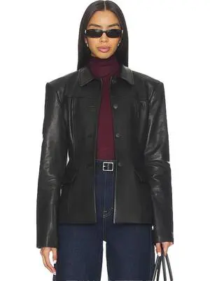 EAVES X Coco Aina Leather Cinched Jacket - Black