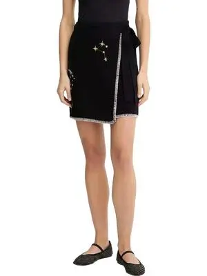 NEVER FULLY DRESSED Embroidered Mini Wrap Skirt - Black