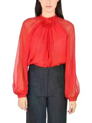Alberta Ferretti Rose-detail High-neck Blouse - Red