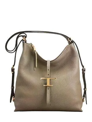 TOD'S T Buckle Leather Shoulder Bag - Grey