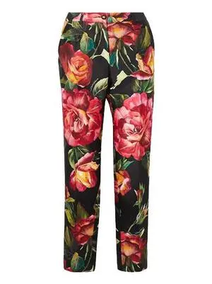 Dolce & Gabbana Tapered Floral-print Silk Pants - Black