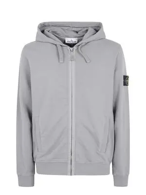 Stone Island Brushed Organic Cotton Fleece Garment Dyed Hoodie Sweater - Grey